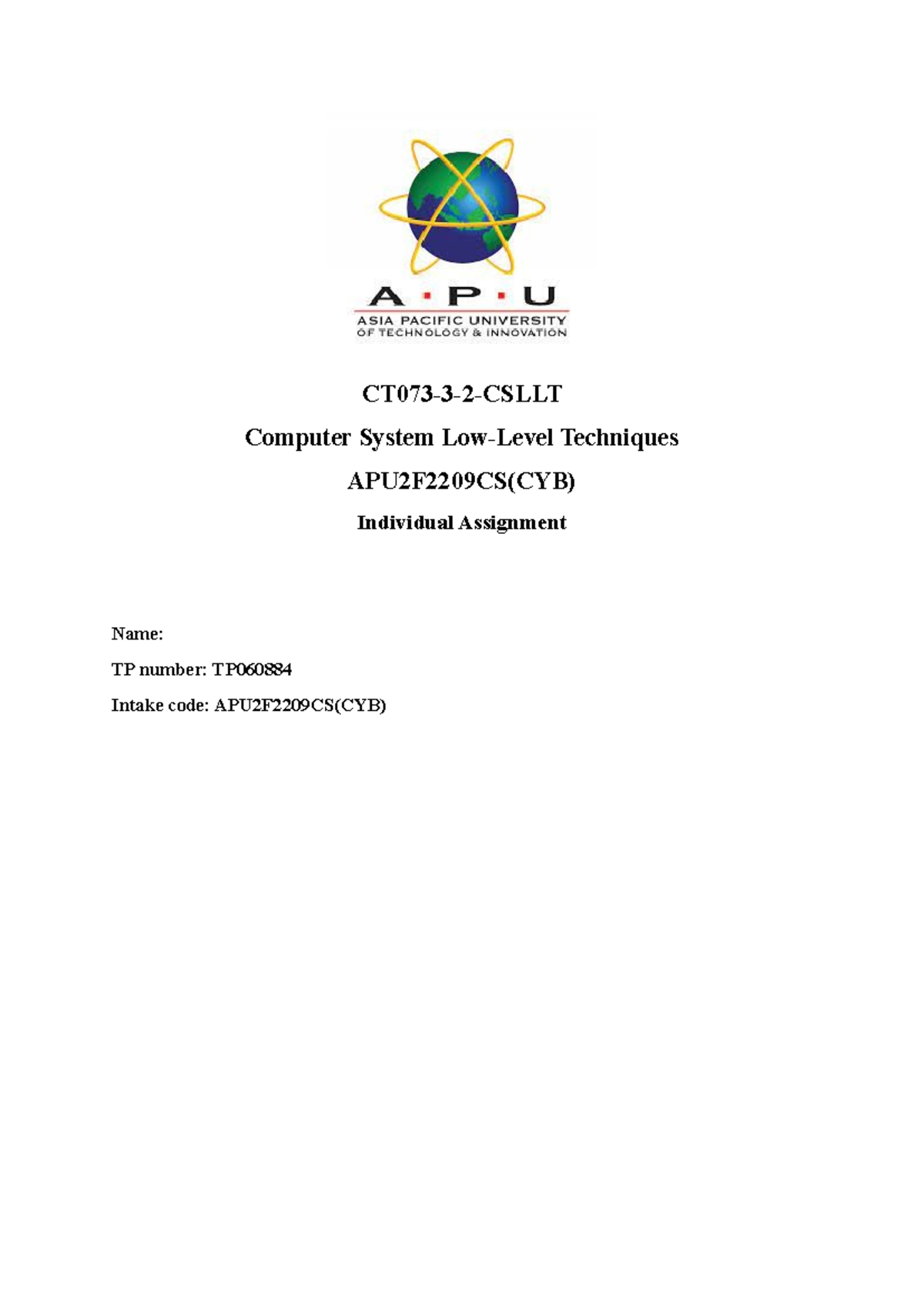 CT073-3-2-CSLLT Individual Assignment on Low-Level Computer Systems ...