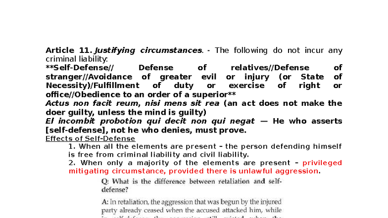 Criminal Law - Article 11: Justifying Circumstances and Exemptions ...