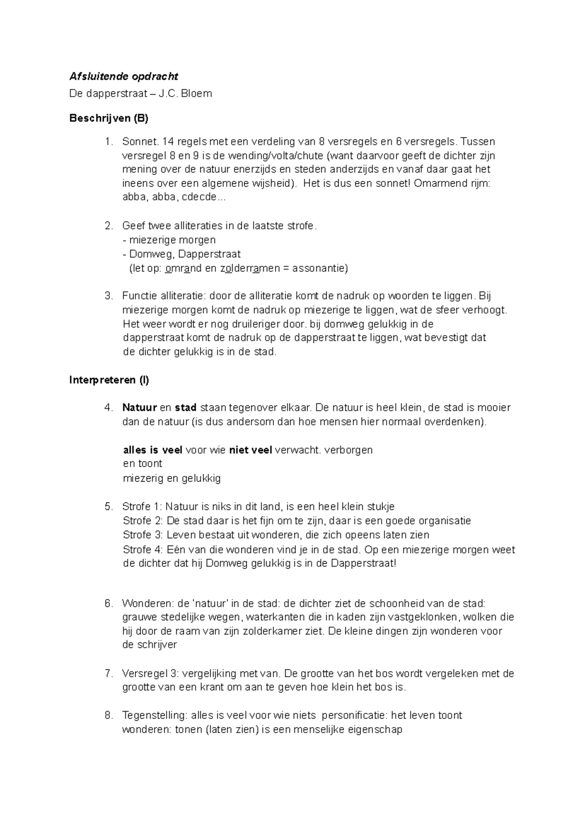 5H 23-24 Dapperstraat: Analyse en Interpretatie van J.C. Bloem's Sonnet ...