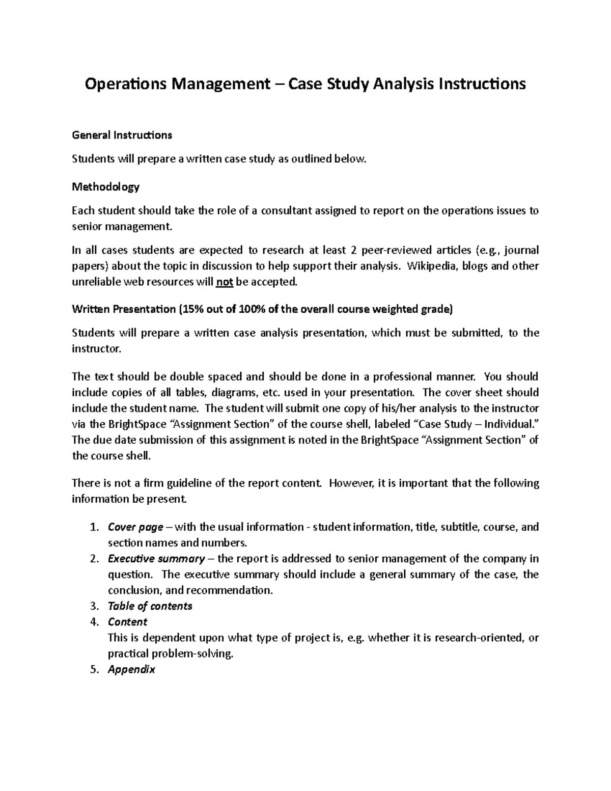 Operations Management Case Study Analysis Guidelines - Instructions - Studocu