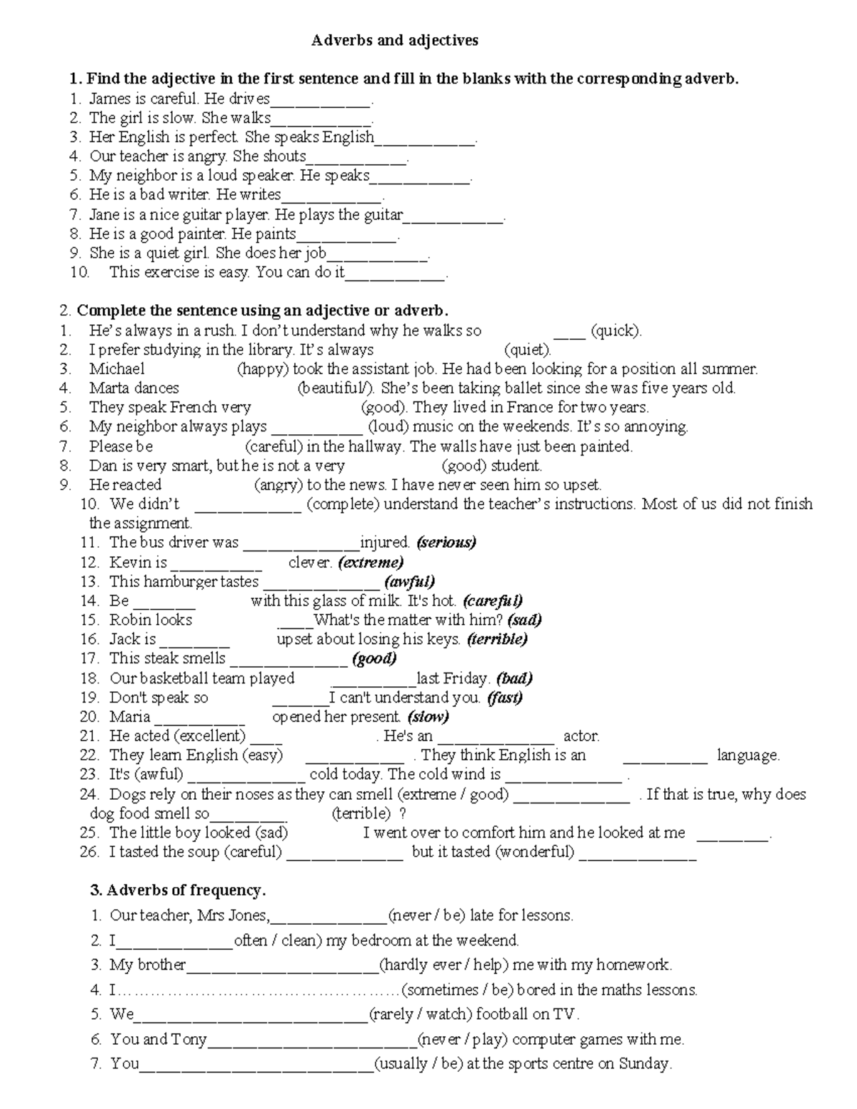 Adverbs and Adjectives Exercise: Fill in the Blanks - Studocu