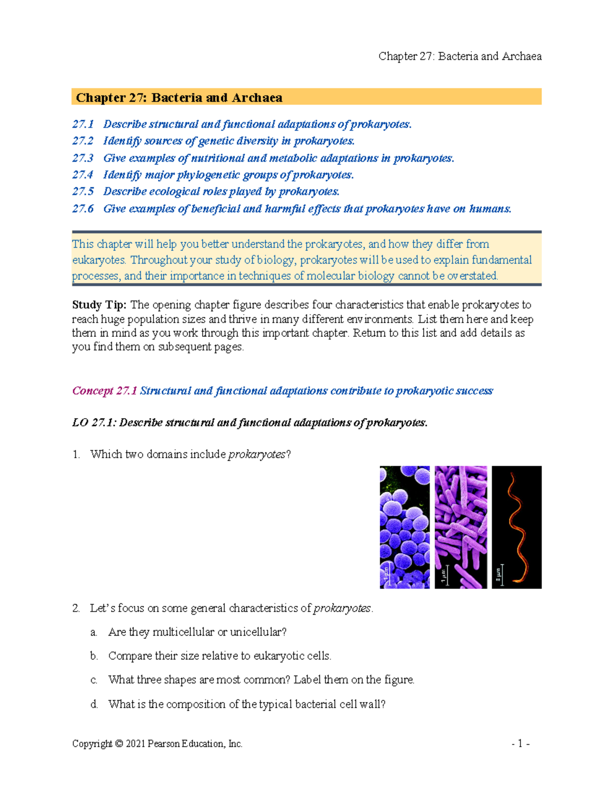Bio12 ARG 27: Study Notes on Bacteria and Archaea Adaptations - Studocu