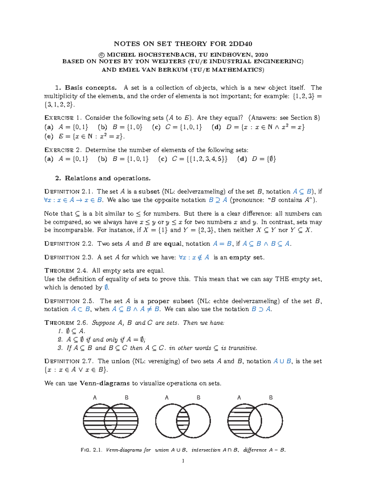 Set Theory Notes for 2DD: Key Concepts & Exercises - Studeersnel