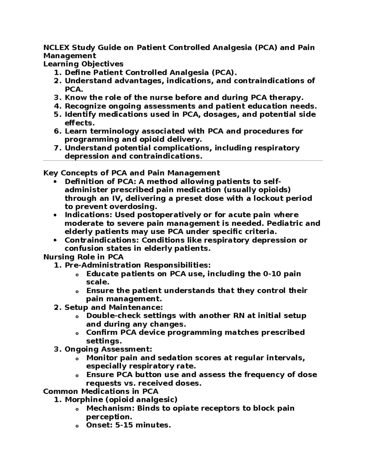 NCLEX Exam 3 Study Guide: Patient Controlled Analgesia (PCA) & Pain ...