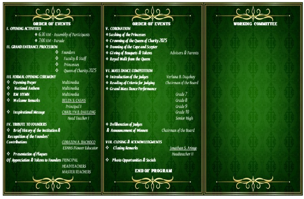 Programme foundation - SS CS CS ORDER OF EVENTS ORDER OF EVENTS WORKING ...