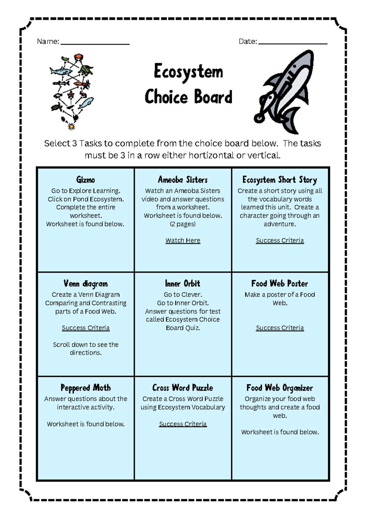 Ecosystem Choice Board Activities and Tasks (5) - Studocu