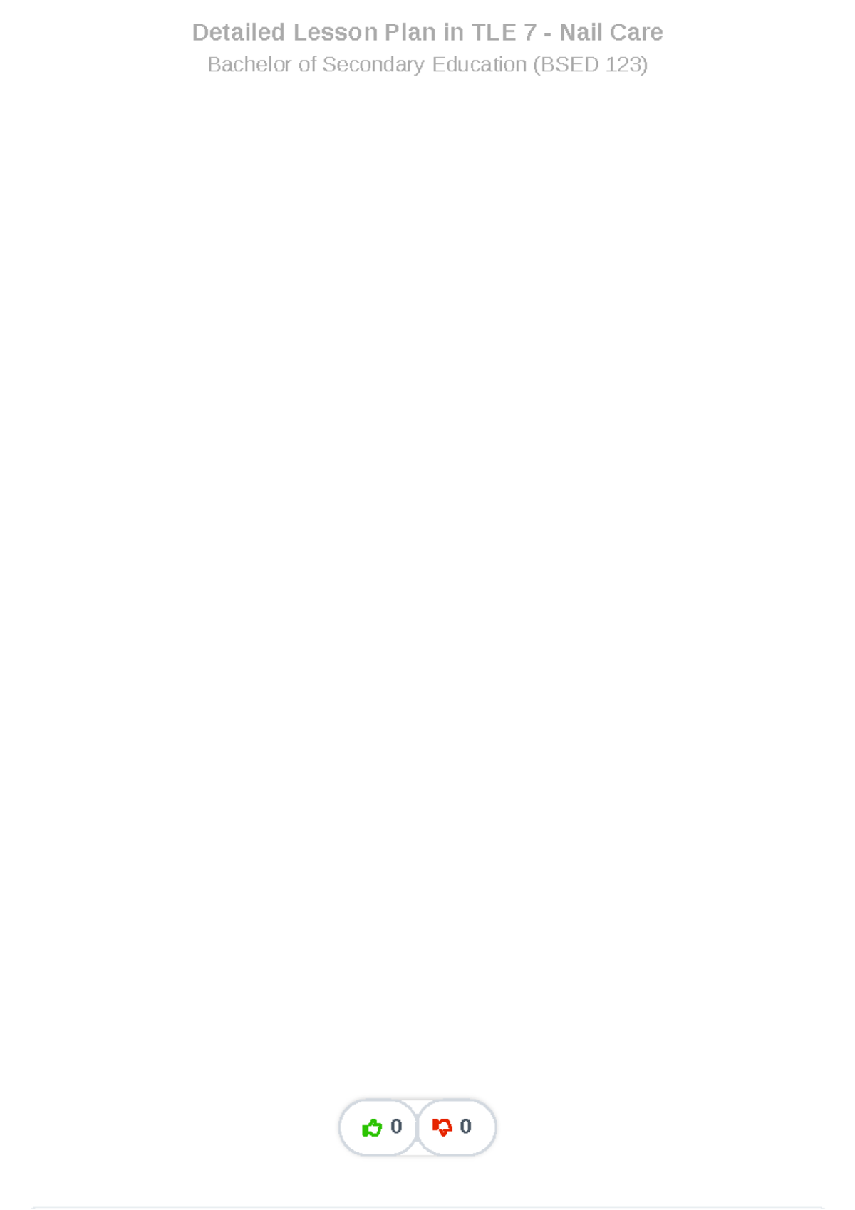 BSED 123: Detailed Lesson Plan for TLE 7 - Nail Care Techniques - Studocu