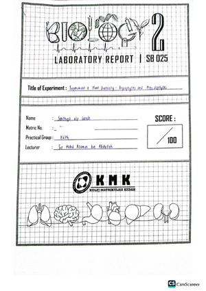 Experiment 9 SB025 - LOVE LABORATORY REPORT I SB 025 Title of ...