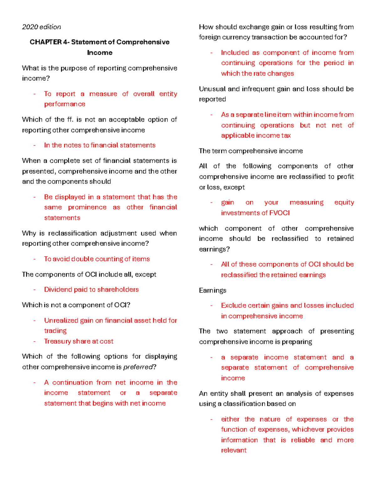 2020 CHAPTER Statement of Comprehensive Income & Accounting Changes ...
