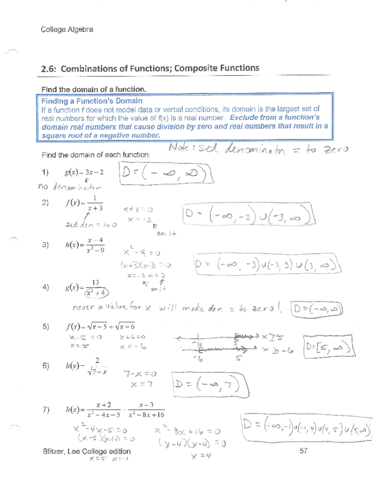 2.6 notes Combinations of functions; Composite functions - MATH 1314H ...