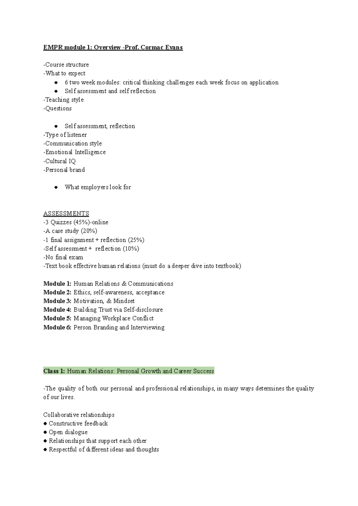 EMPR 110 Winter 2024: Human Relations & Communication Overview Notes ...