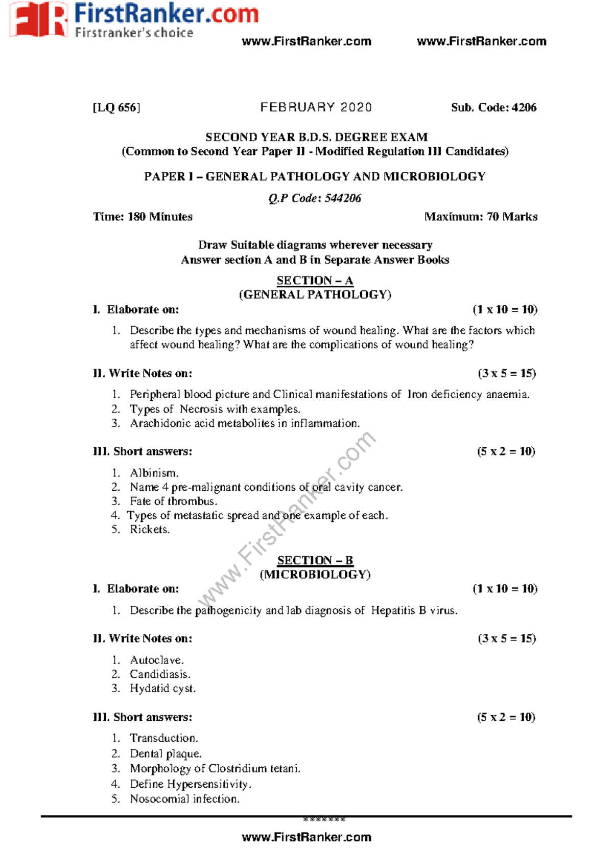 FR 544206 - General Pathology & Microbiology Exam Paper - Studocu