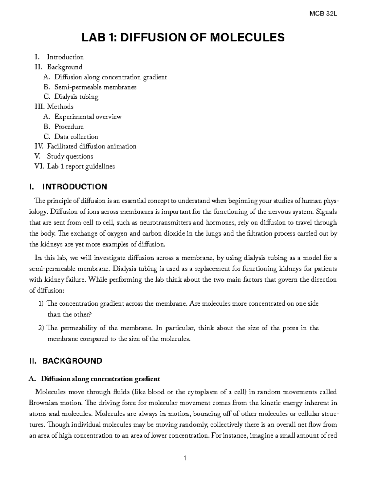 MCB 32L Lab 1 Instructions - LAB 1: DIFFUSION OF MOLECULES I ...