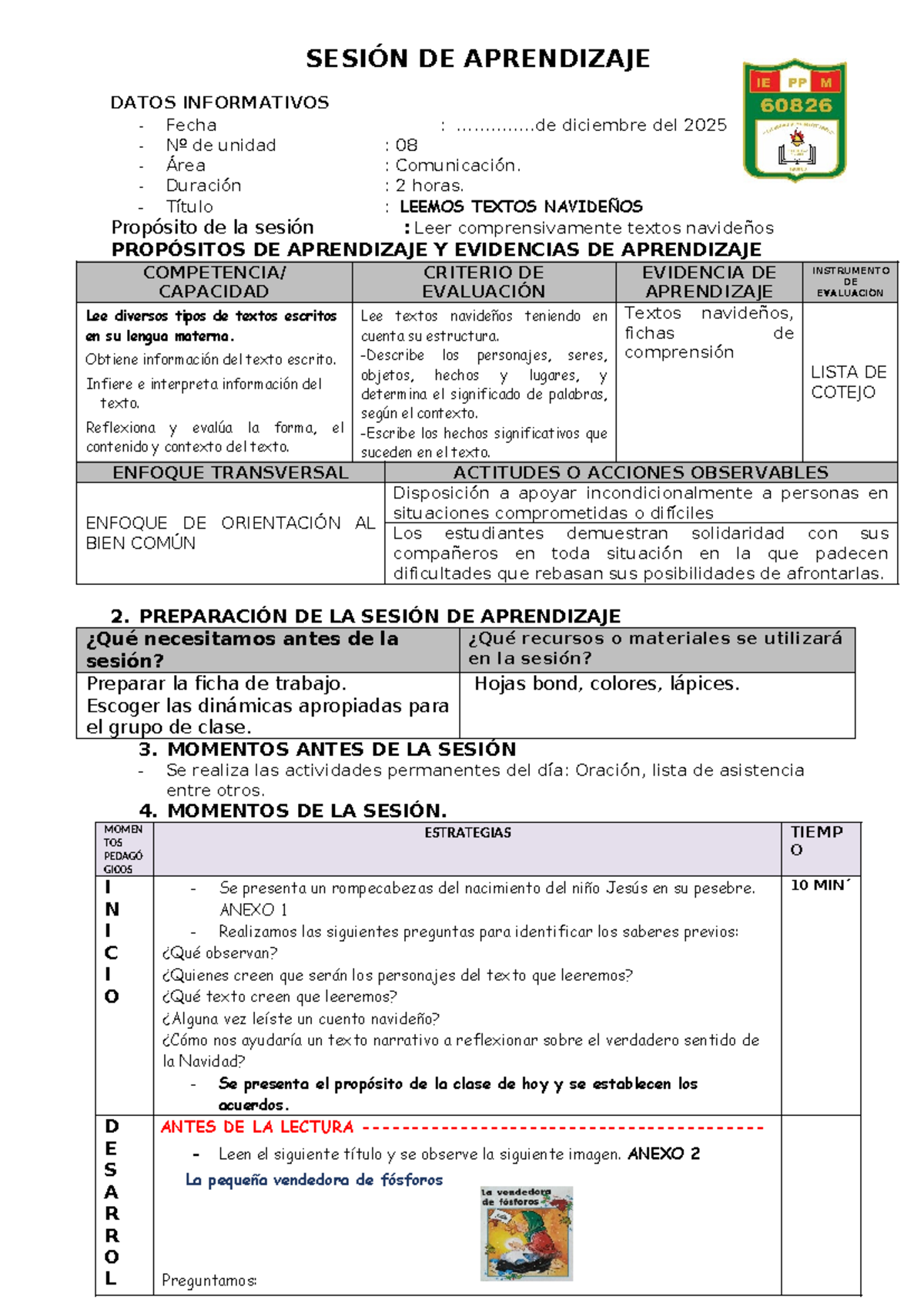 SESION DE APRENDIZAJE: LECTURA DE TEXTOS NAVIDEÑOS - COMU P 1.3 - Studocu