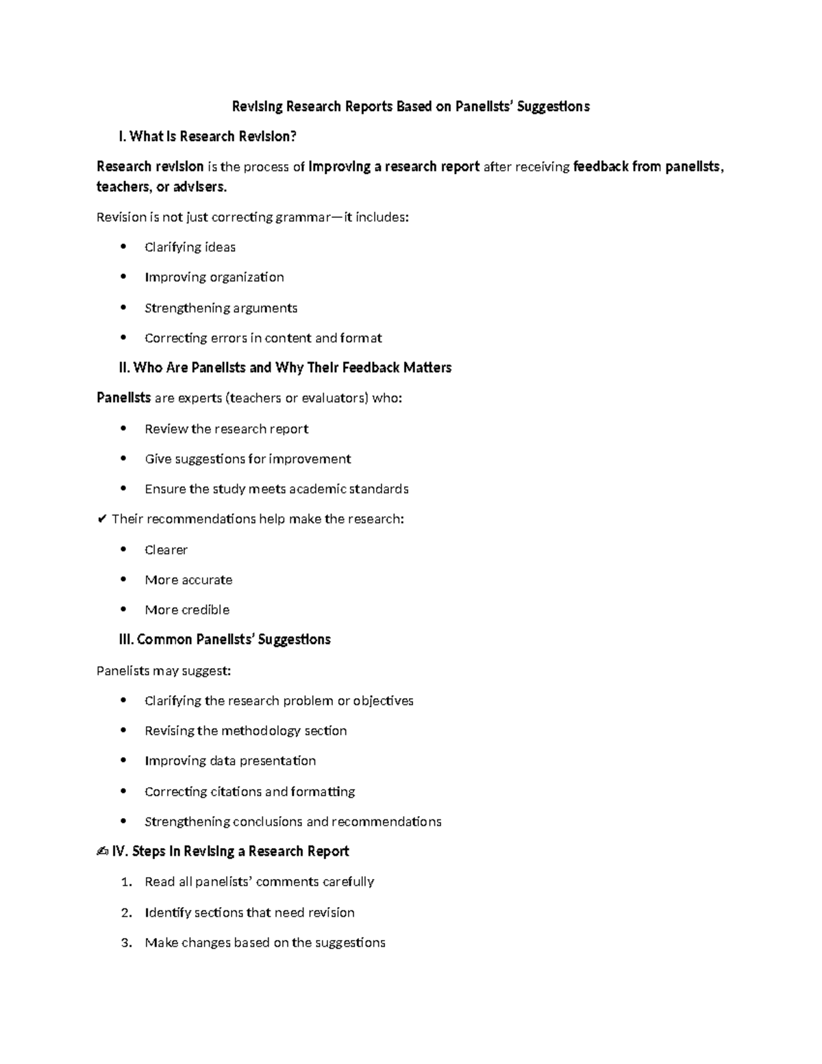 Revising Research Reports: Importance of Feedback and Improvement - Studocu