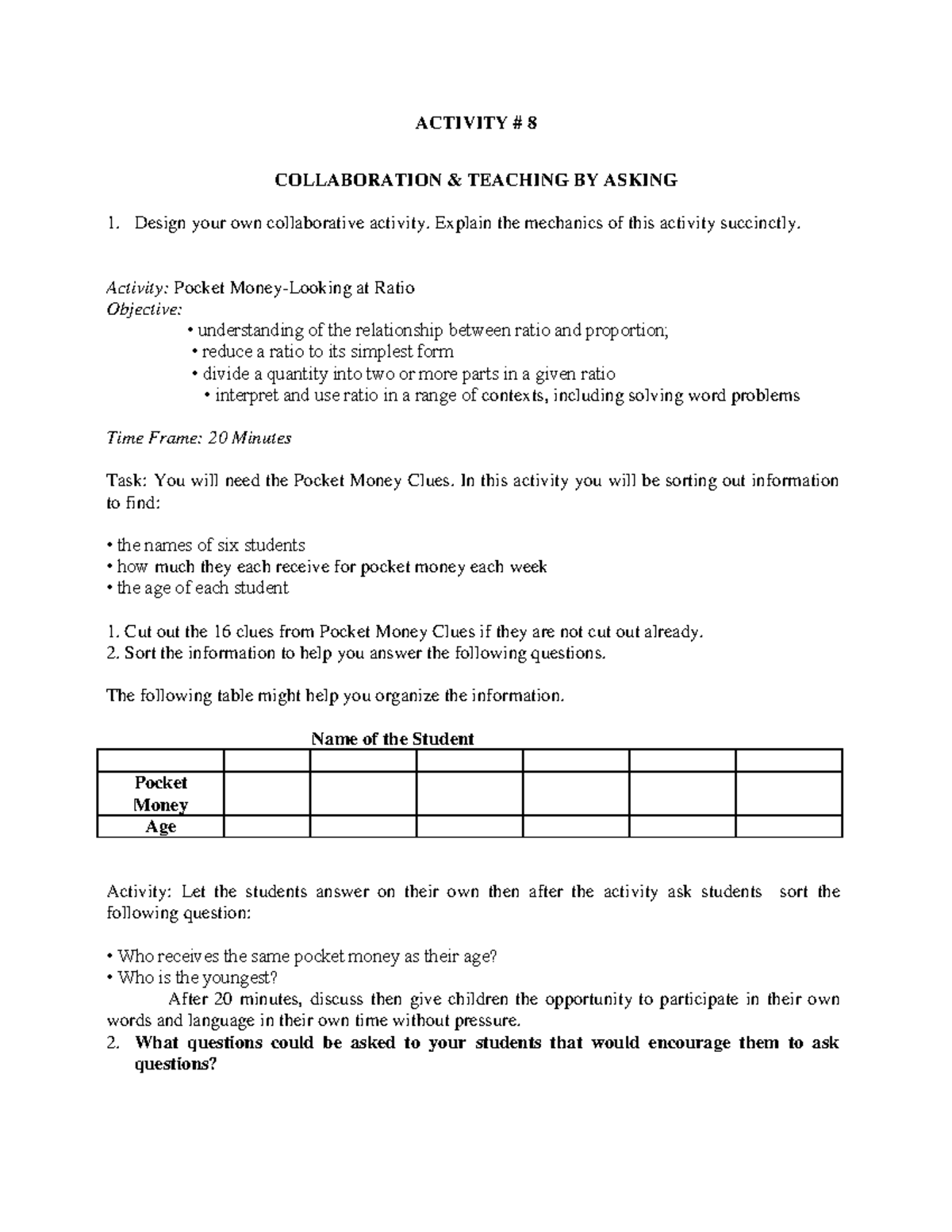 Collaboration & Teaching Techniques: Activity #8 for Engaged Learning ...