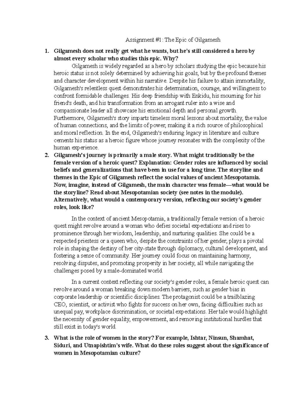 HIST112 assignment 1of1 - Assignment #1: The Epic of Gilgamesh Gilgamesh does not really get ...