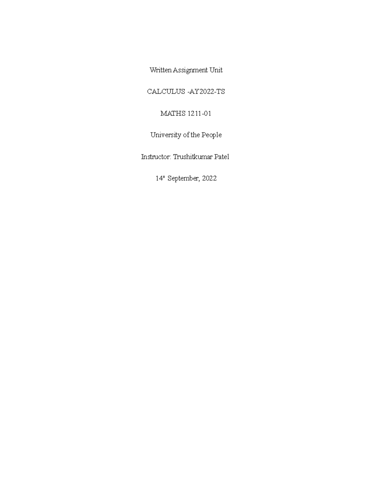 Maths 1211-01 written assignment unit 1 - Written Assignment Unit ...