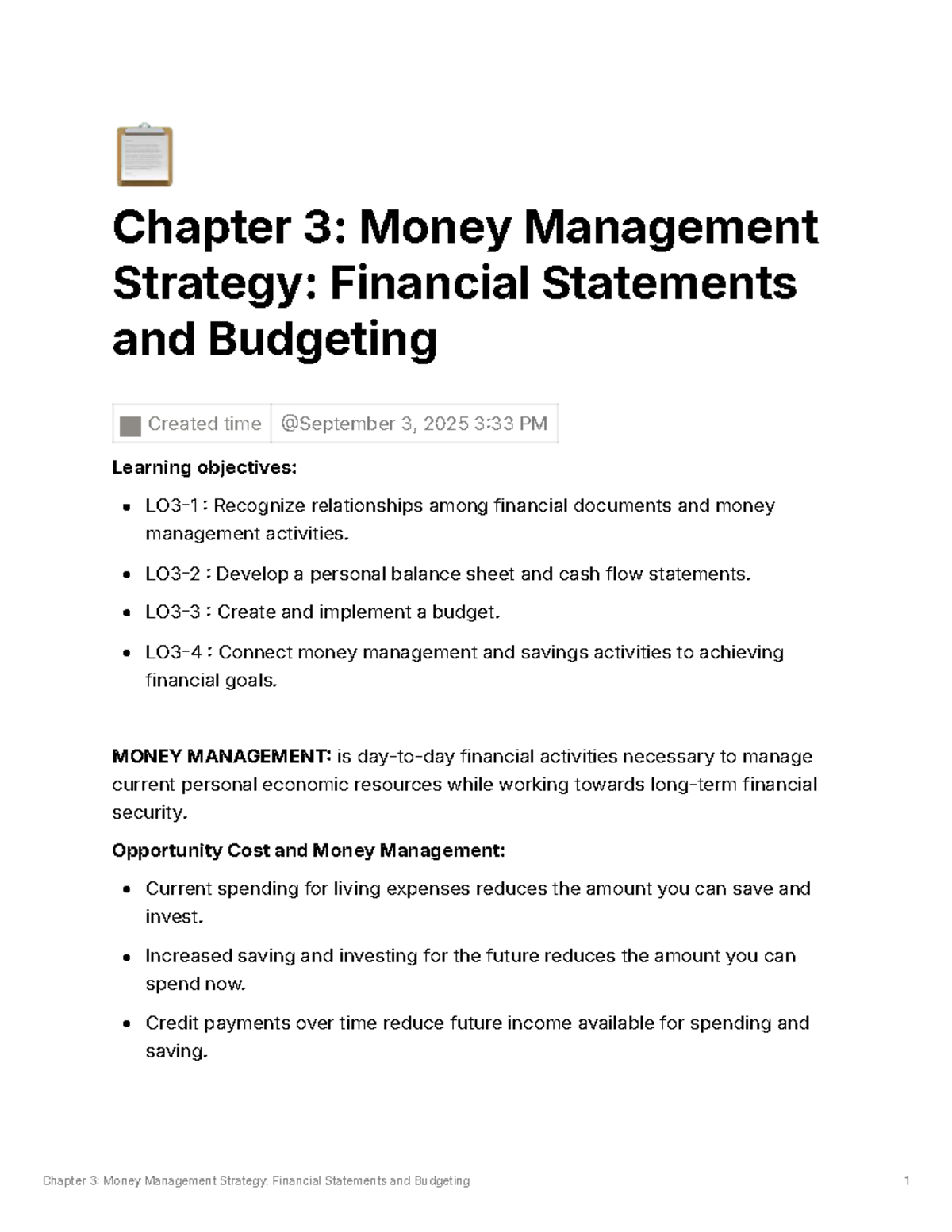 Chapter 3: Money Management Strategy - Financial Statements & Budgeting ...