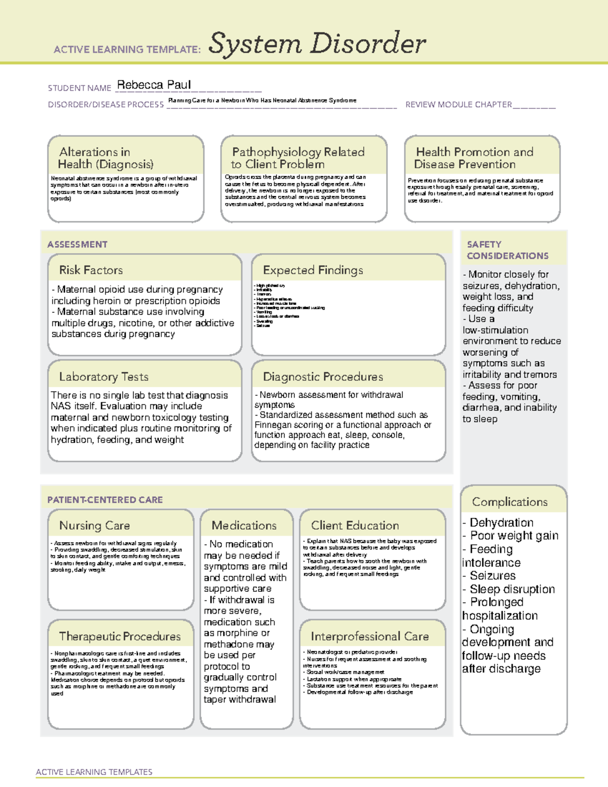 ACTIVE LEARNING TEMPLATE: NAS Care Planning for Newborns - Studocu