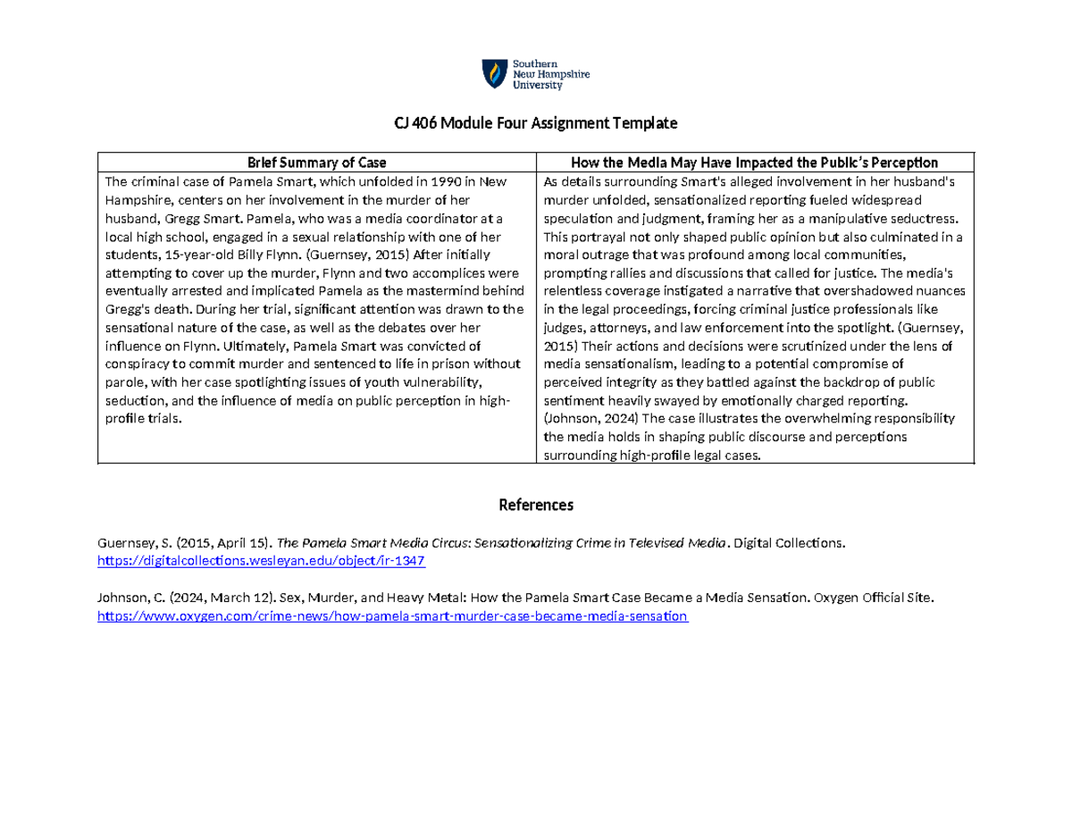 CJ 406 Case Study: Media Influence on Public Perception in Smart Trial ...
