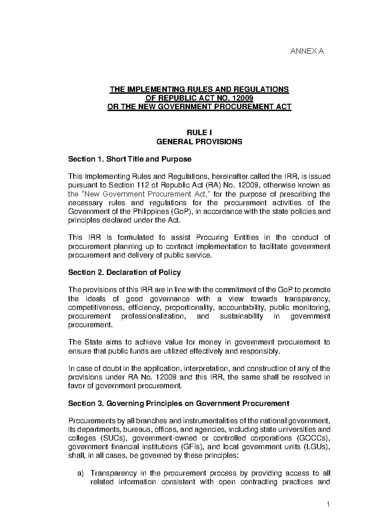 IRR and Rules of RA No. 12009: The New Government Procurement Act - Studocu
