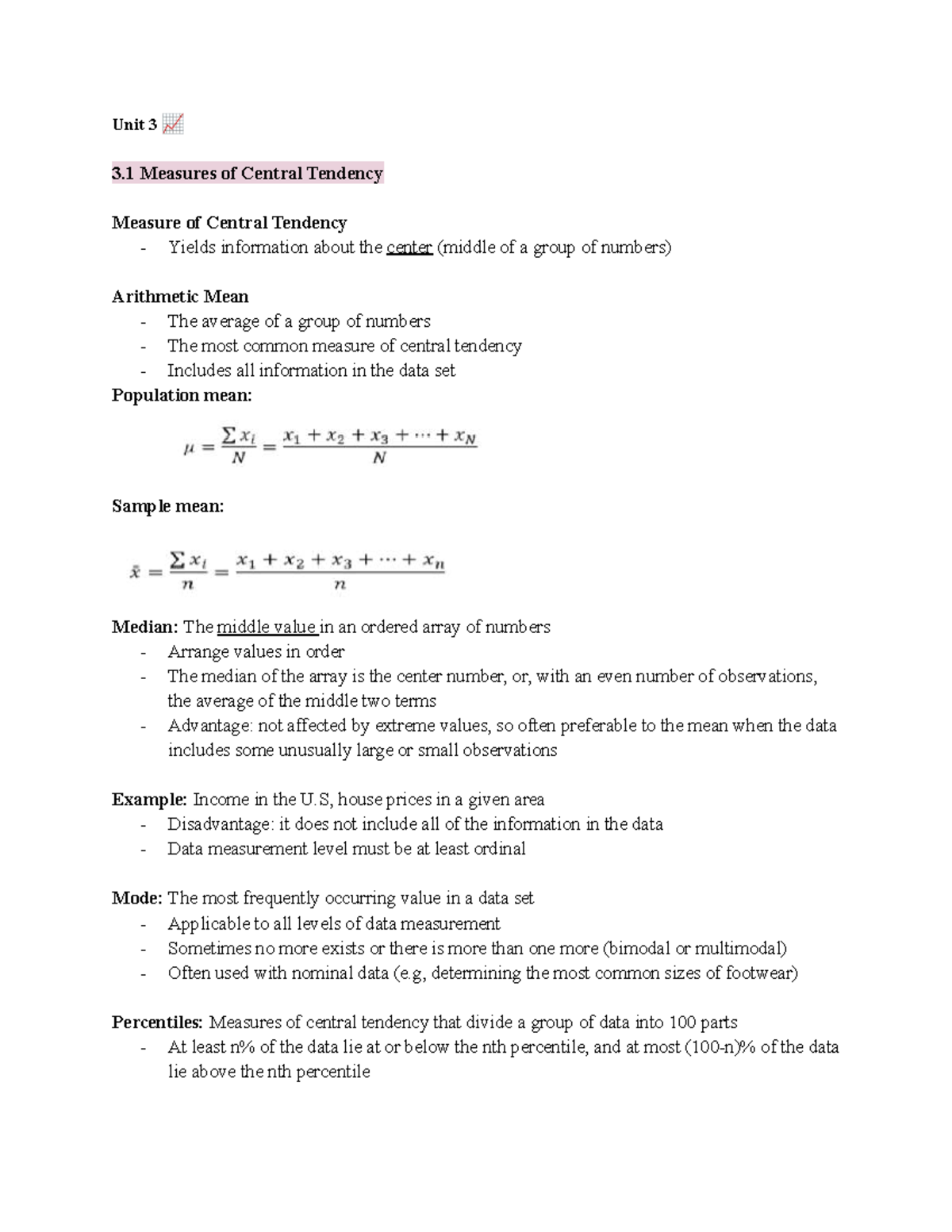 Unit 3: Measures of Central Tendency and Variability in Statistics ...
