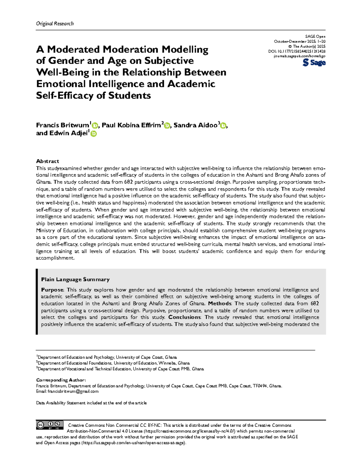 A Moderated Moderation Model of Gender and Age on EI and Academic ...