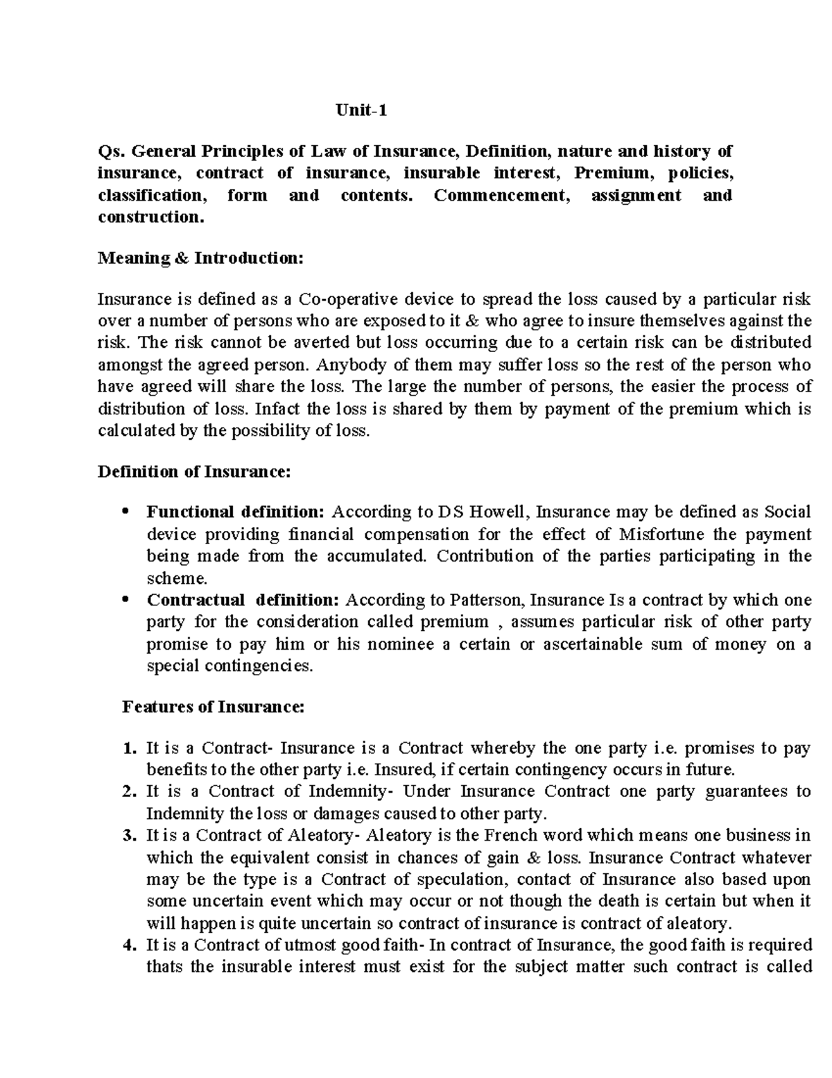 Insurance Law: General Principles, Definitions, and Key Concepts - Studocu