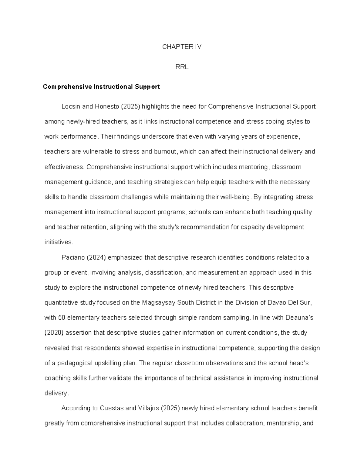 CHAPTER IV RRL: Comprehensive Instructional Support for Teachers - Studocu