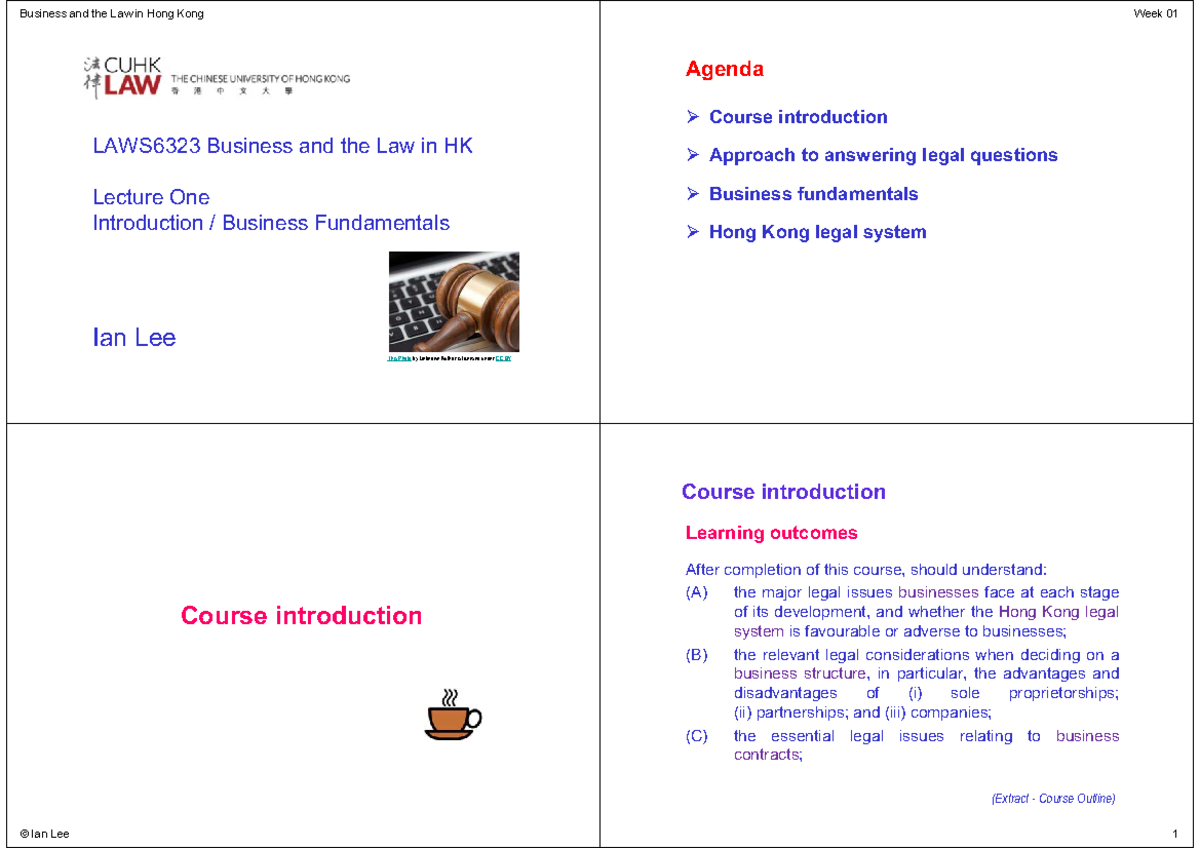 BL-L01 LAWS6323 Business and Law in HK Lecture One Notes - Studocu