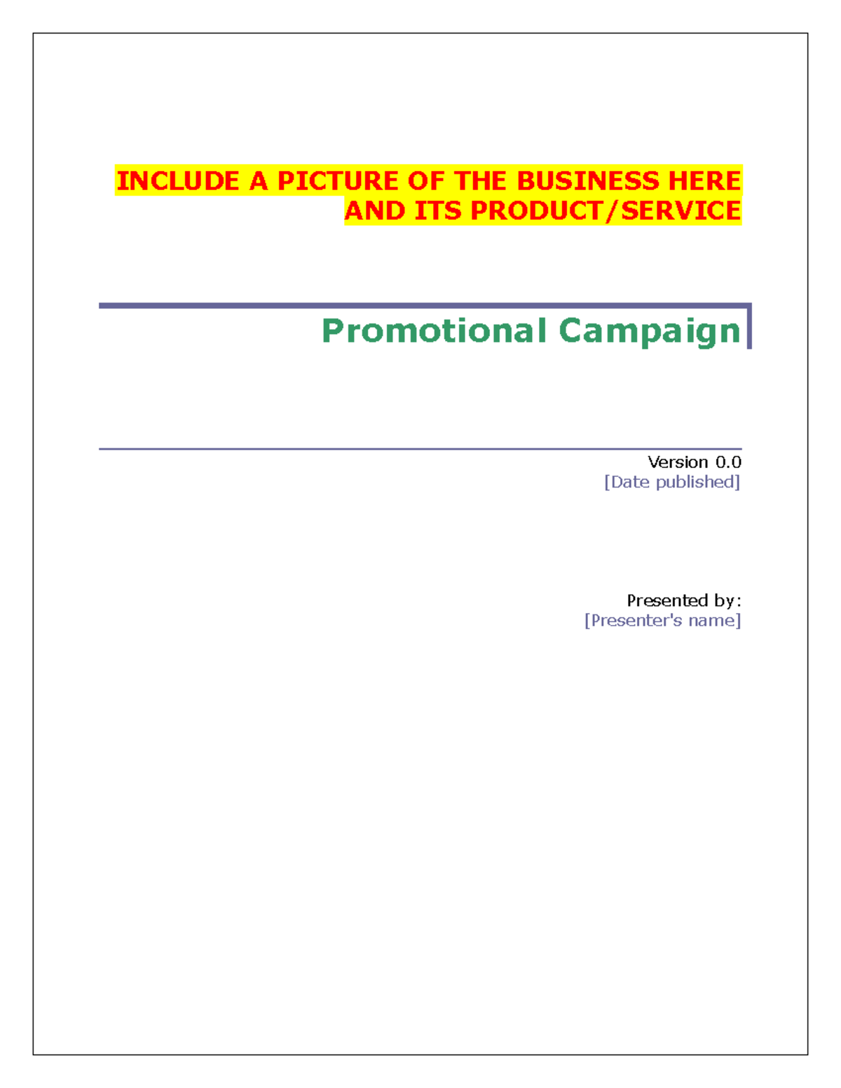 U18 Promotional Campaign Plan Template: Key Elements & Budget - Studocu