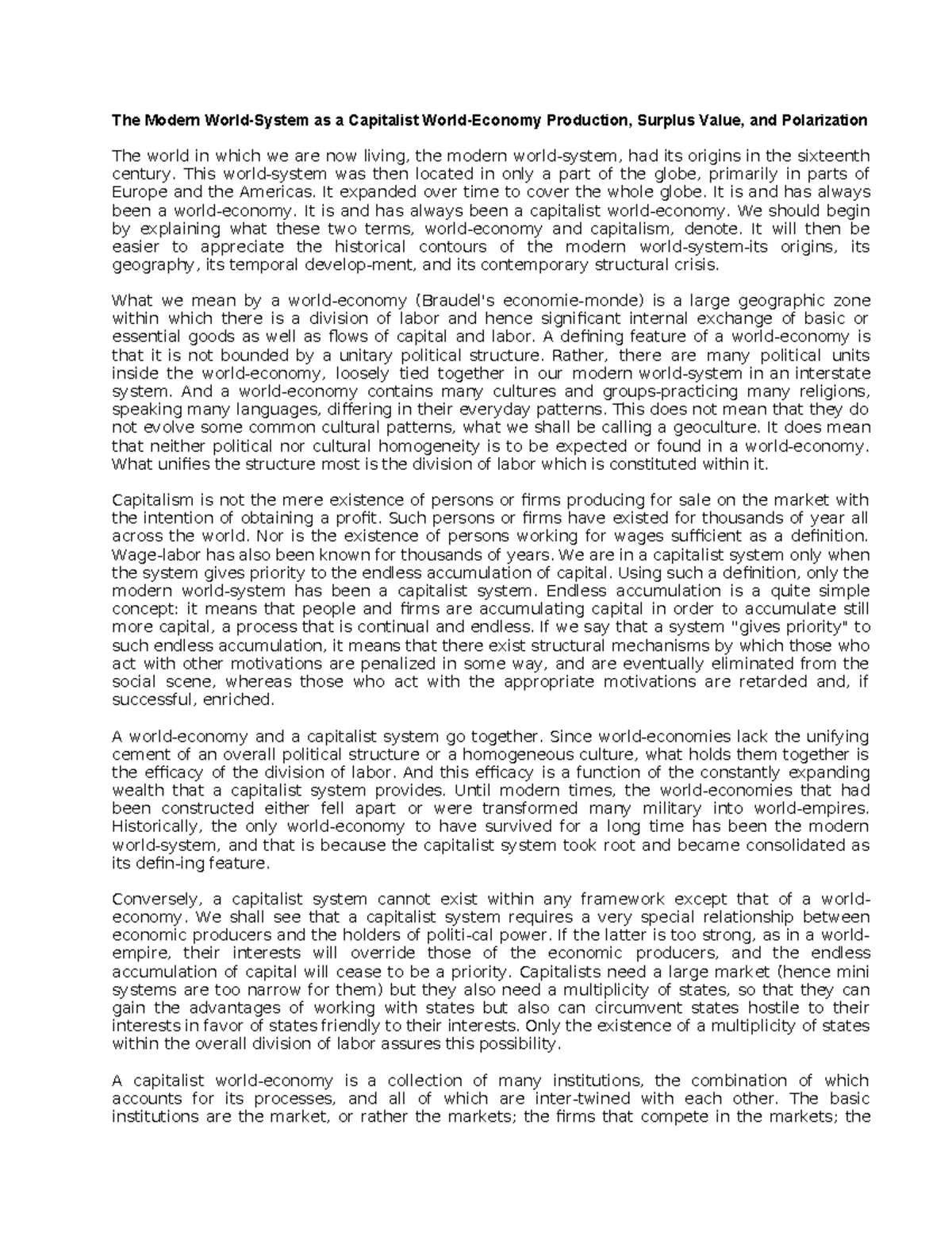 CW-Reading 1- Worksheet 2 - The Modern World-System as a Capitalist ...