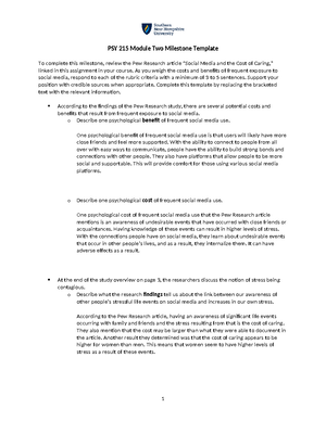 PSY 215 Module Five Milestone Template - PSY 215 Module Five Milestone ...