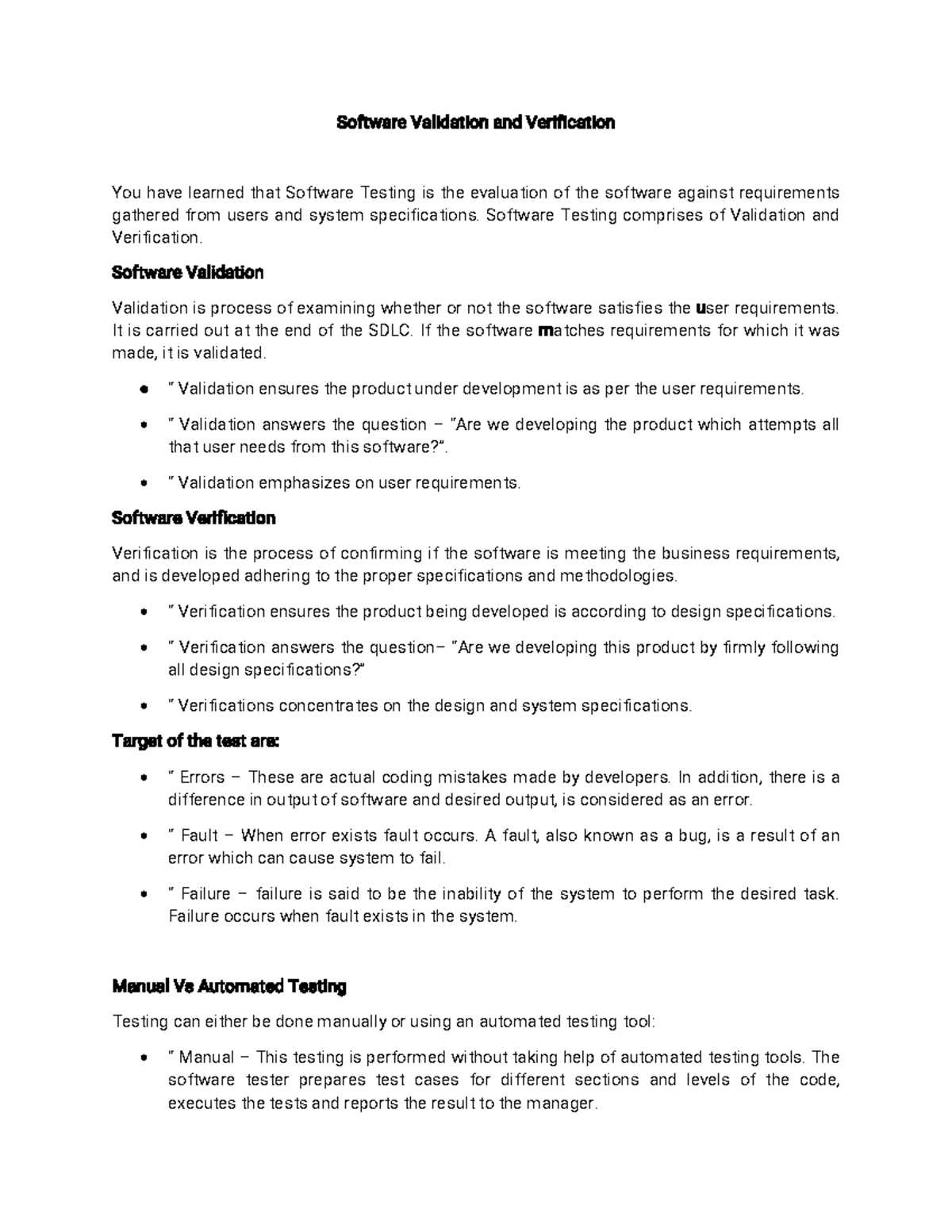 Software Validation & Verification: Concepts and Testing Techniques ...