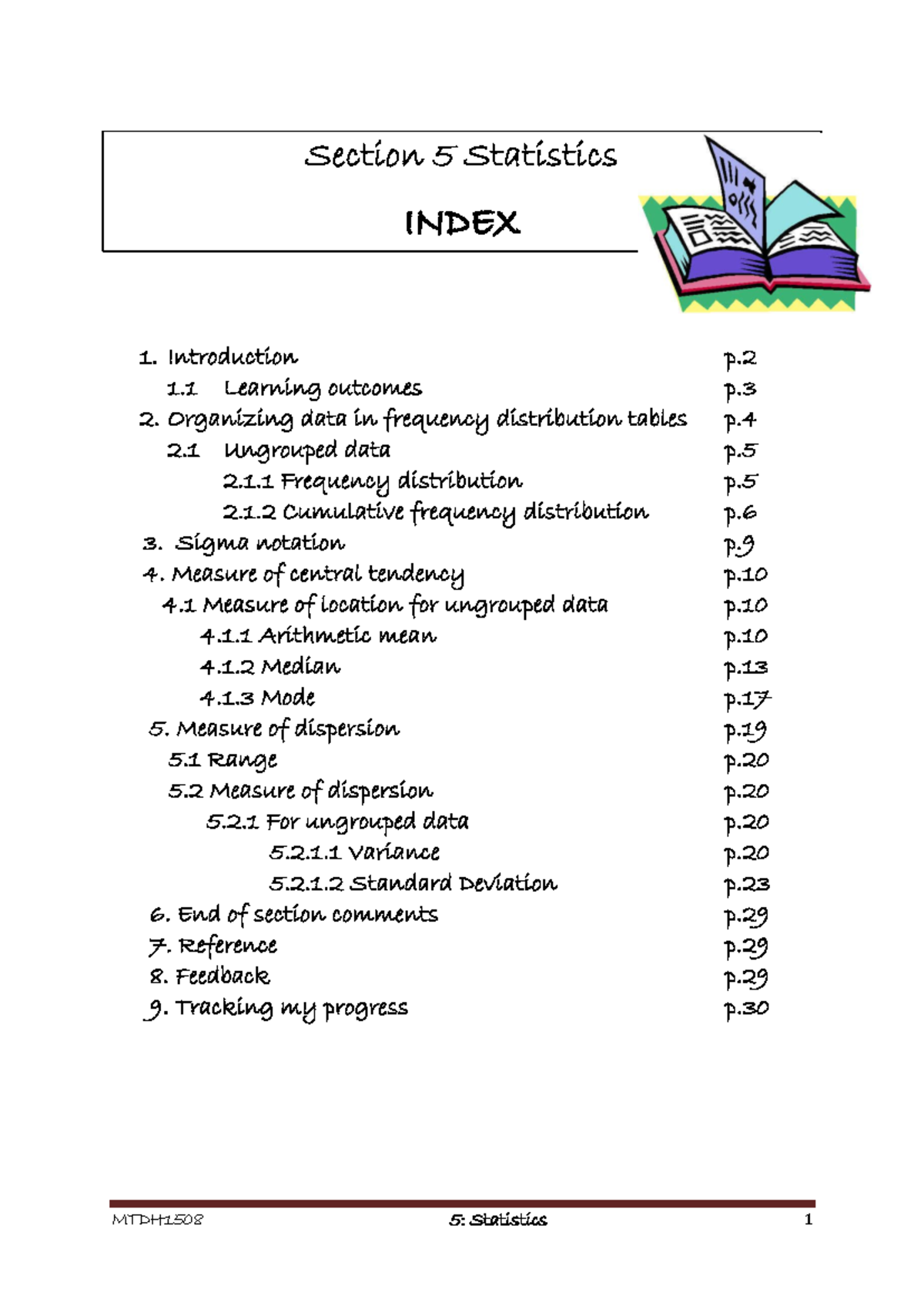 Statistics - good - Section 5 Statistics INDEX Introduction 1 Learning ...