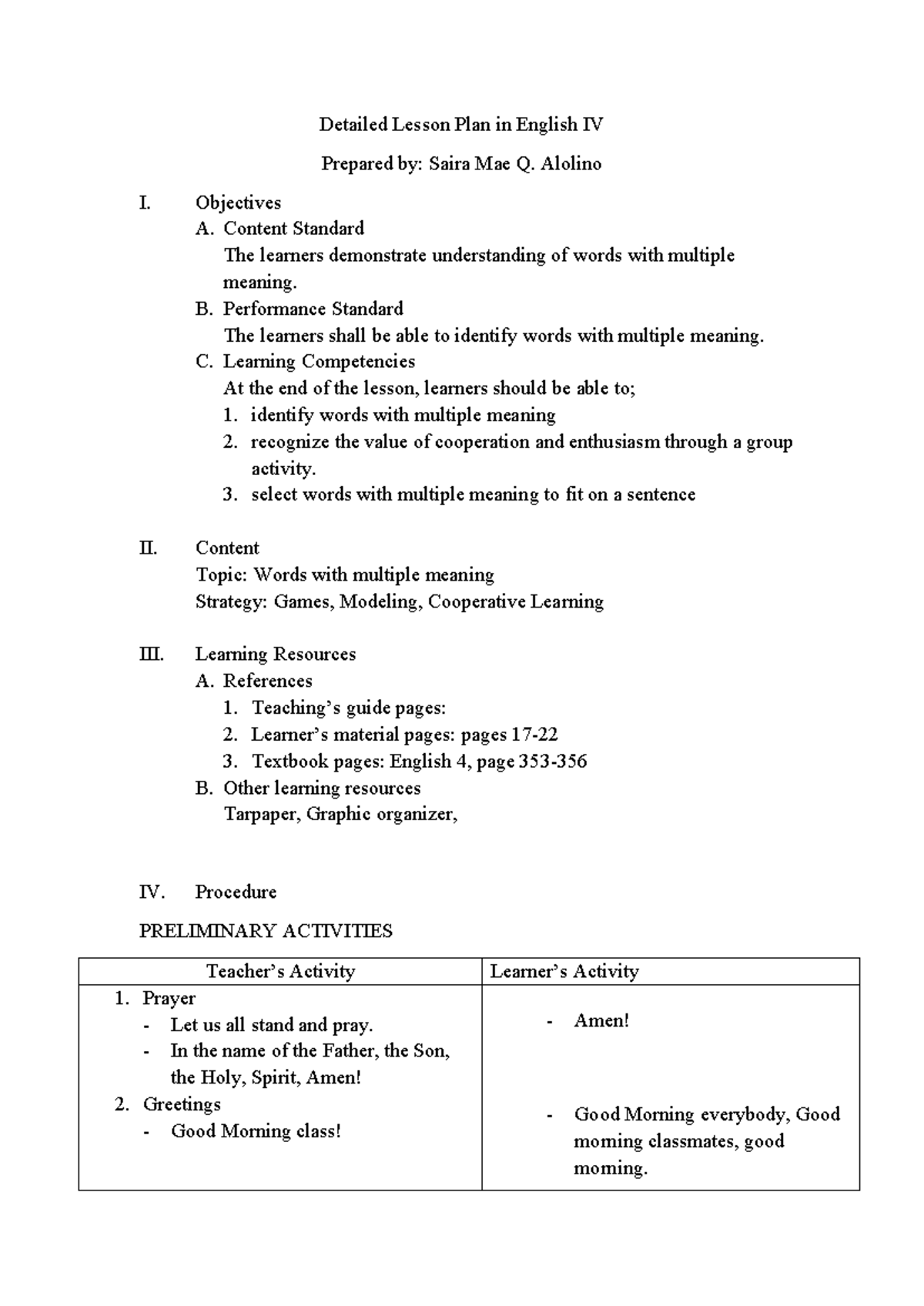 Detailed Lesson Plan in English IV - Detailed Lesson Plan in English IV ...