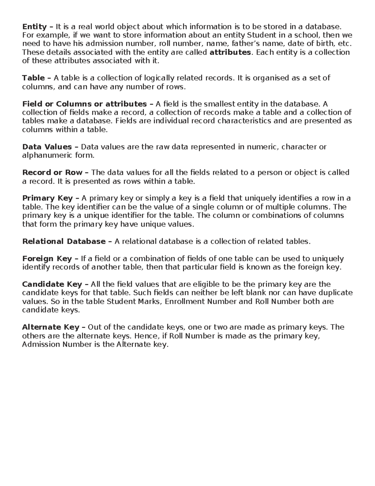 DBMS Concepts: Entities, Tables, Keys, and Attributes - Studocu