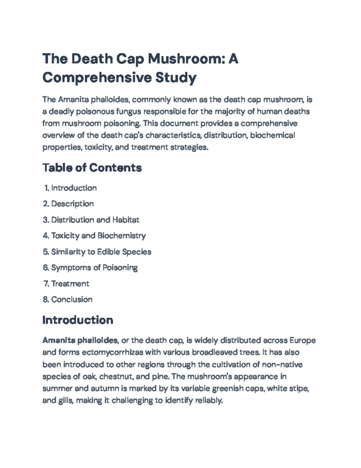 Comprehensive Study of Amanita phalloides (Death Cap Mushroom) - The ...
