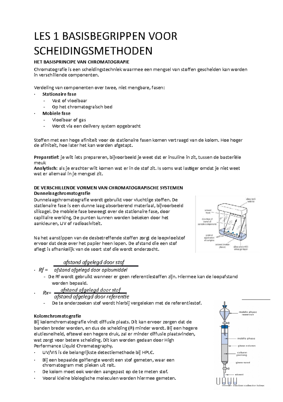 Samenvatting Labtools - LES 1 BASISBEGRIPPEN VOOR SCHEIDINGSMETHODEN ...