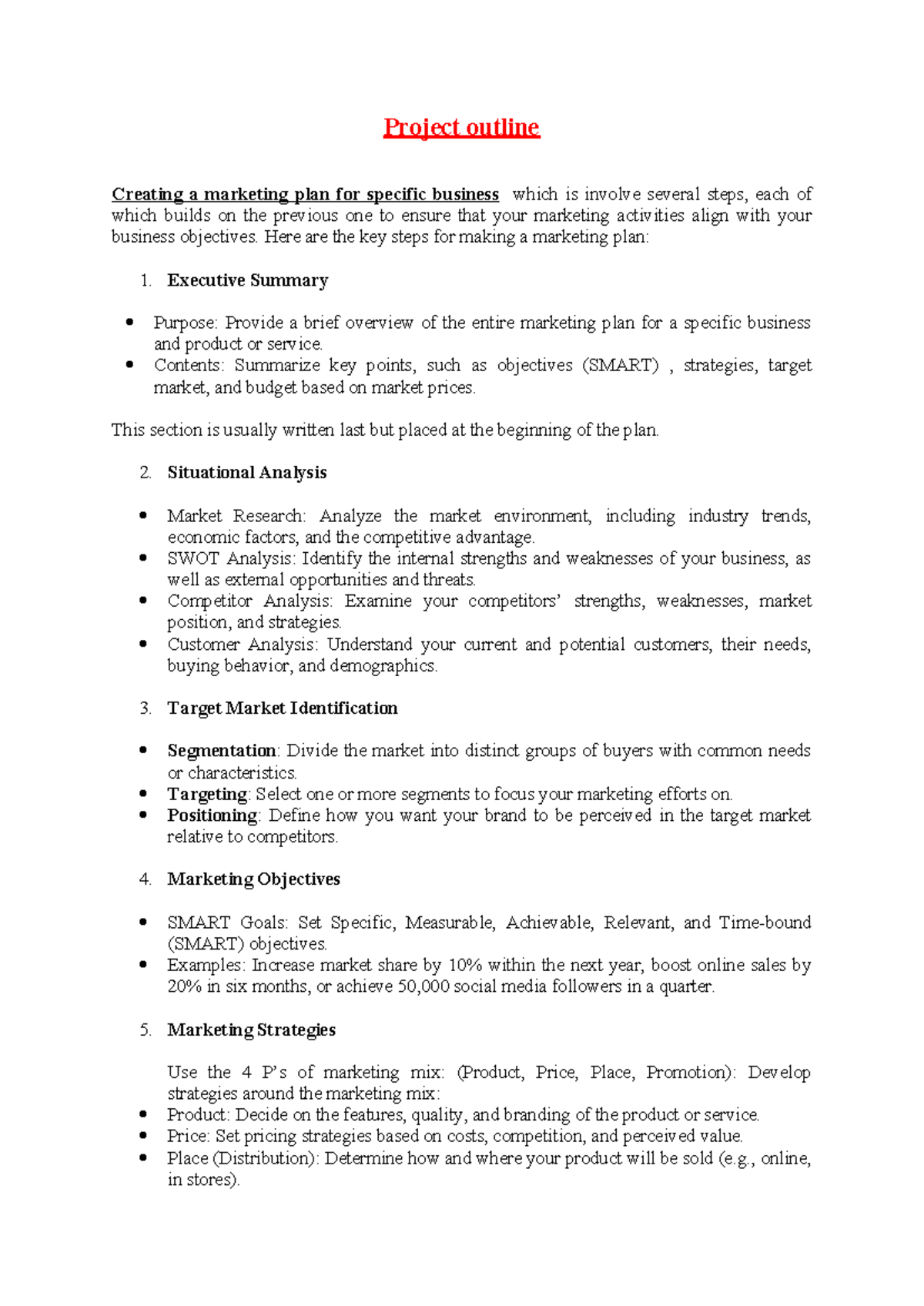 MBA AAST Marketing Management Project Outline: Creating a Marketing ...