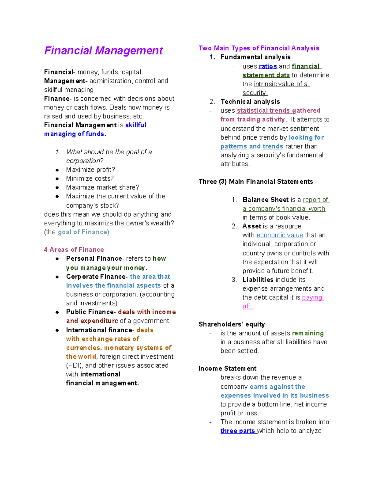 Financial Management & Economics: Comprehensive Study Guide (ECO 101) - Studocu