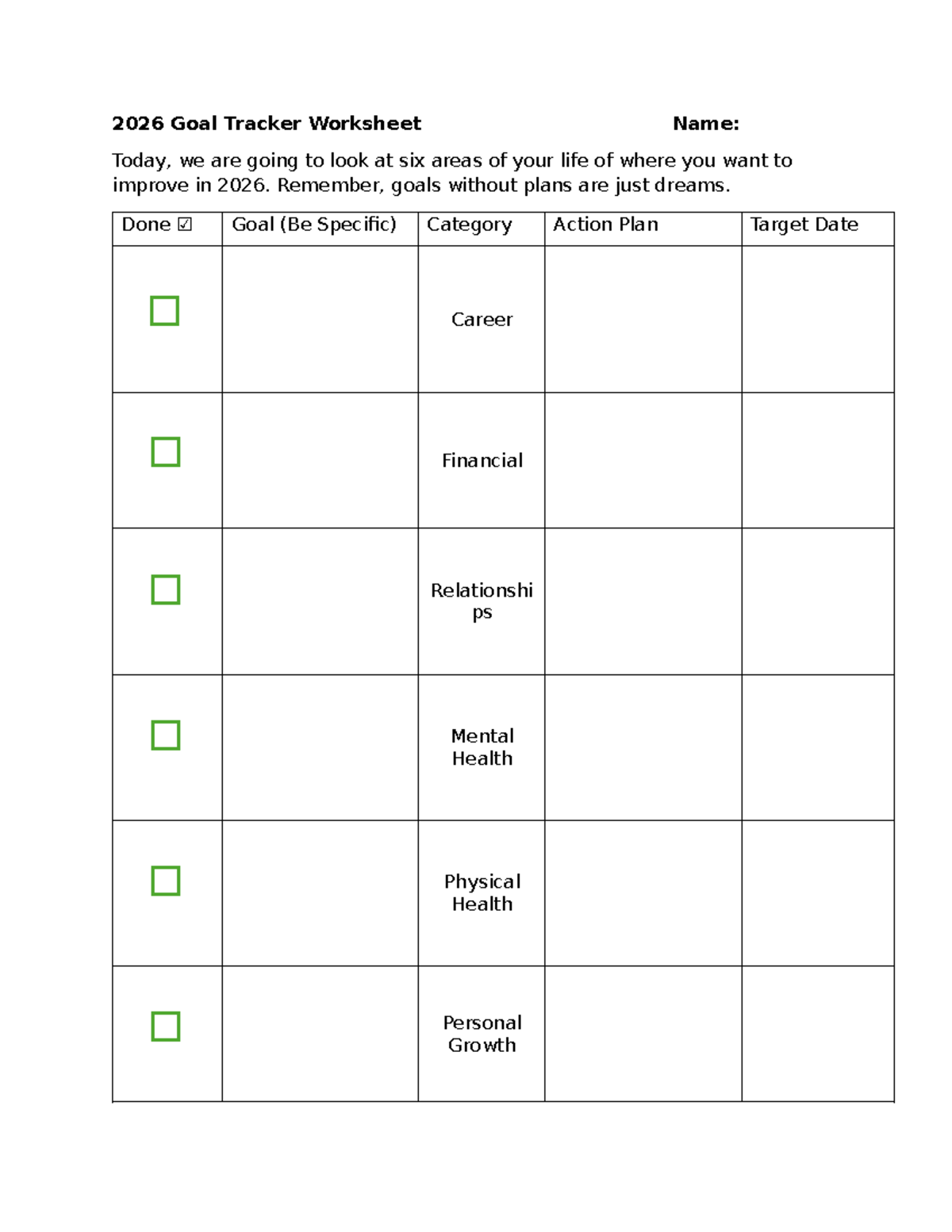Goal Tracker Wkst - cfvcdvfbgd - 2026 Goal Tracker Worksheet Name ...