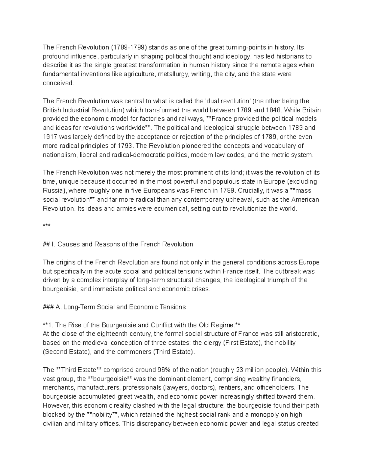 The French Revolution: Causes, Impact, and Legacy - HIST 101 - Studocu