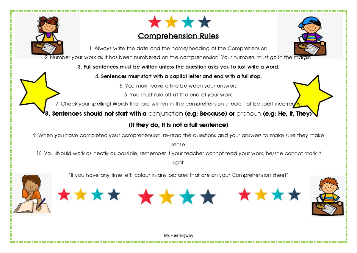 Comprehension Rules Poster - Ms Hemingway Comprehension Rules 1. Always ...