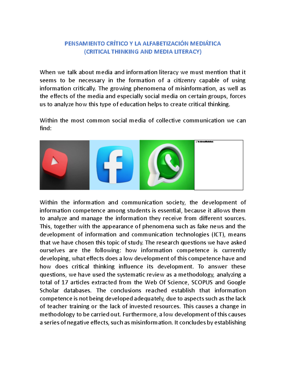 Critical Thinking and Media Literacy - PENSAMIENTO CRÍTICO Y LA ...