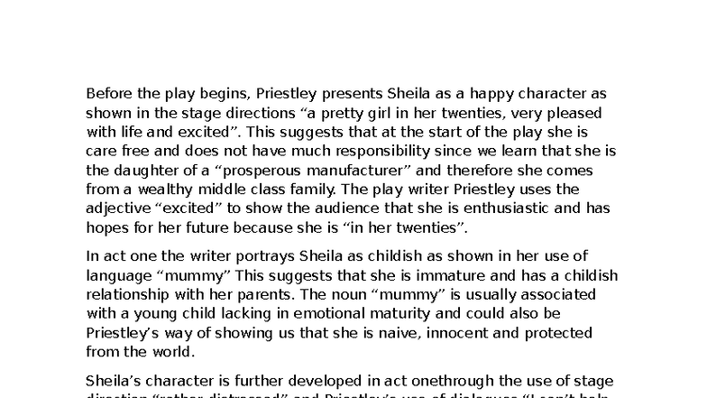 Character Analysis of Sheila in "An Inspector Calls" (ENG 101) - Studocu