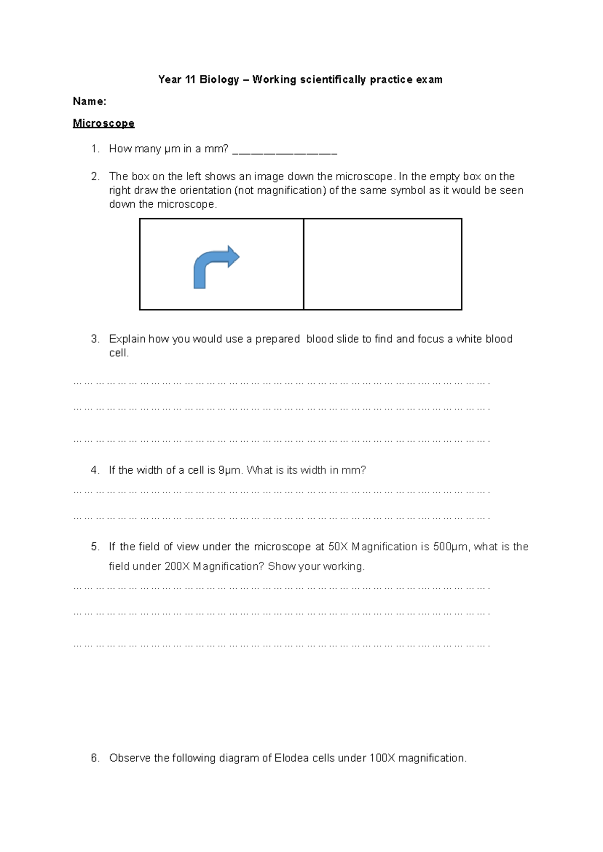Year 11 Biology Skills Practice Exam: Working Scientifically - Studocu