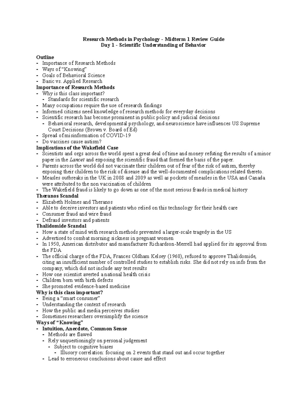 **PSY 301 - Midterm 1 Review: Research Methods in Psychology** - Studocu