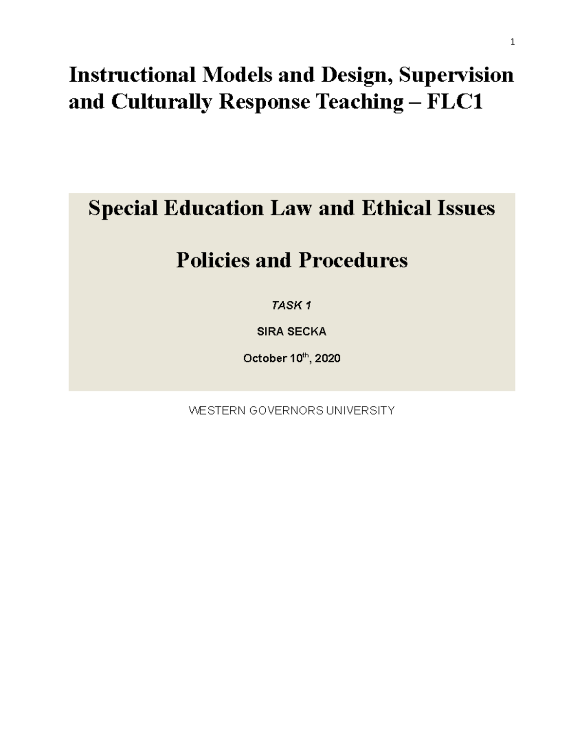 FLC1 - 1 Instructional Models and Design, Supervision and Culturally ...